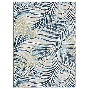 Tommy Bahama Malibu Palm Springs Coastal Indoor/Outdoor Area Rug, Ivory/Aqua Blue, 5'3"x7'3"