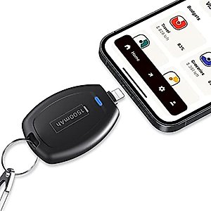 Mini Keychain Portable Charger for iPhone, Upgraded 1500mAh Power Emergency Pod, Wireless Keychain Phone Charger Emergency Power Quick Small External Mobile Battery Pack