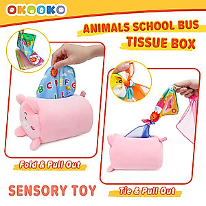 OKOOKO Tissue Box Toy for Baby 6 to 12 Months Soft Stuffed Sensory Toy Strengthen Pincer Grasp Montessori Early Educational Preschool Learning Toy for Newborn Baby Infant Toddler Kid