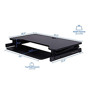 Rocelco 40" Large Height Adjustable Standing Desk Converter with Dual Monitor Mount BUNDLE - Quick Sit Stand Up Computer Workstation Riser - Retractable Keyboard Tray - Black (R DADRB-40-DM2)