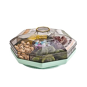 Easy Essentials Food Storage Container Bins, Divided Lazy Susans Turntable Organizer Bins Appetizer Tray, Round Reusable Snack Containers for Compartment Round Plastic Food Storage (Green)
