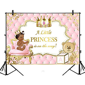 Mocsicka Royal Pincess Baby Shower Backdrop Pink Gold Little Royal Princess Photography Bakcground Gold Crown Baby Shower Decorations, 7x5ft
