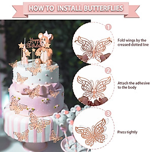 Guudmua 285 Pcs Rose Gold Party Decorations, Birthday Decorations For Women Or Girl - Knives, Forks and Spoons, Tiara, Butterfly, Sash, Paper Pom Poms, Balloon Stand, Tableware For 25 Guests