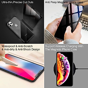 ESTPEAK iPhone 13 Pro Max Case, Magnetic with Anti-Peep Privacy Screen Protector, Clear Back, Metal Bumper, 360° Protection, Wireless Charging Friendly, Black