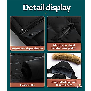 CREATMO US Boy's Padded Winter Coat Windproof Puffer Jacket With Removable Hood Black 14/16