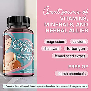 Cookies, Then Milk Quick Boost Lactation Capsules, Pumping & Breastfeeding Supplement Support for Breast Milk Supply, Lactation Support Capsules, Quick Boost Period Caps