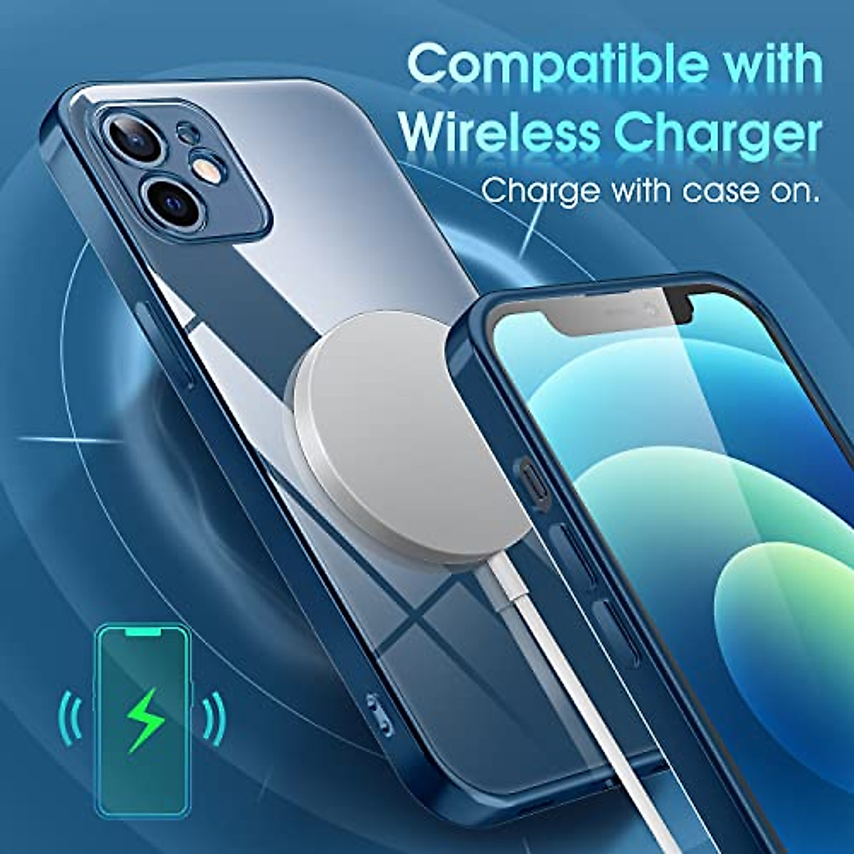 Supdeal Crystal Clear Case for iPhone 12 Mini, [Not Yellowing] [Camera Protection] [Military Grade Drop Tested] Transparent Shockproof Protective Phone Case Soft Silicone Slim Cover, 5.4 inch, Blue