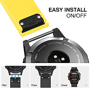 MoKo 22mm Band Compatible with Garmin Fenix 7/Fenix 6/6 Pro/Fenix 5/5 Plus/Forerunner 965/955/945/935/Aproach S60/S62/Quatix 6 /MARQ Smart Watch, Soft Silicone Replacement Strap, Yellow