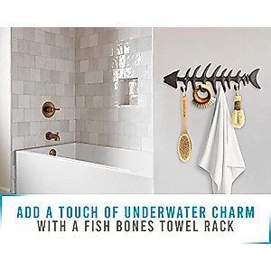 Comfify Decorative Fish Bones Wall Mounted Towel Rack Stylish Cast Iron Hanger with 4 “Fish Bones” Hooks for Towels, Robes and More - Includes Screws and Anchors - in Brown