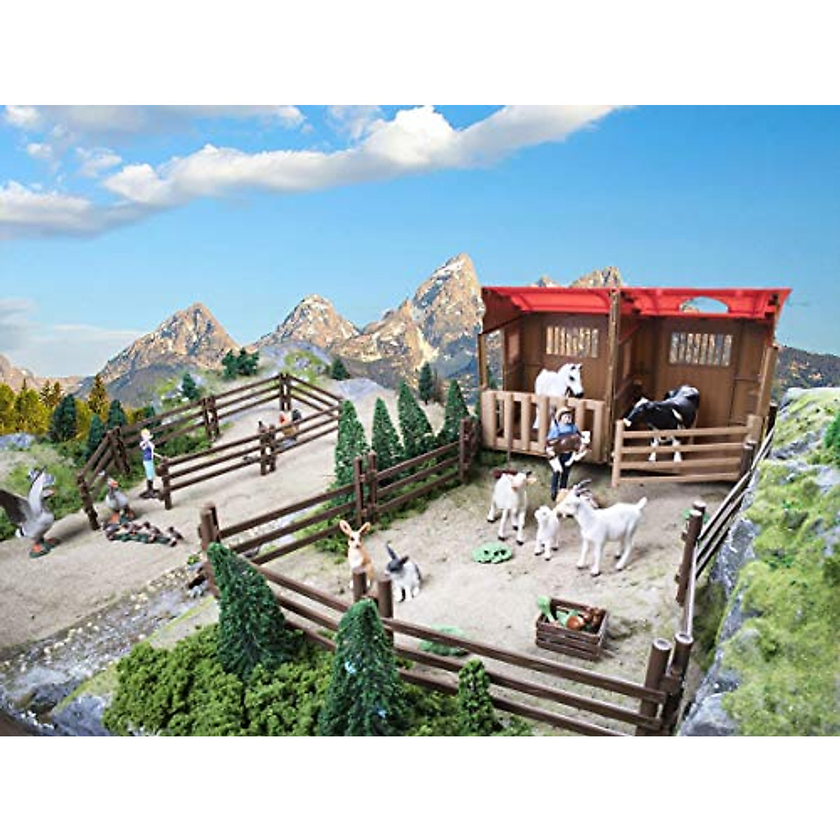 Toymany 40PCS Barn House Toys Farm Animals Figures with Fence Farm Playset, Plastic Farm Figurines Farmhouse Toys, Farmers Horse Cow Hen & Fodders, Christmas Birthday Gift for Kids Toddlers