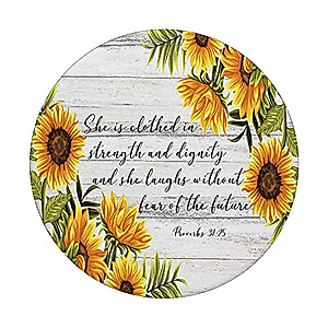 Proverbs 31 25 Christian Bible Verse Sunflower Scripture PopSockets Swappable PopGrip