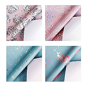 WRAPAHOLIC Wrapping Paper Roll - Mermaid, Fairy Stick and Diamond Cute Design with Colorful Foil for Birthday, Holiday, Baby Shower - 4 Rolls - 30 inch X 120 inch Per Roll