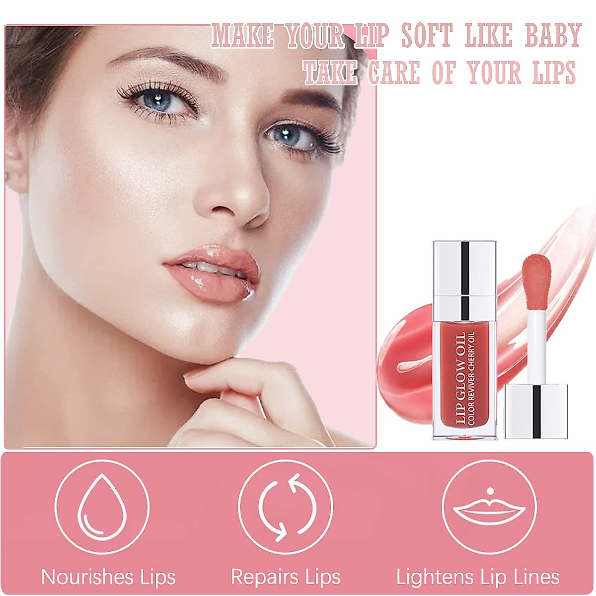 Aaiffey Hydrating Plumping Lip Glow Oil Moisturizing Lip Tint Transparent Oil Lip Care Non-sticky Glossy Lip Glow Fresh Texture Primer Lip Balm (Raspberry)
