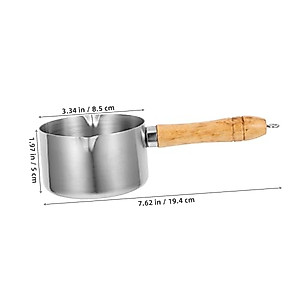 GRIRIW Stainless Steel Pancake Pan Milk Pan Small Saucepan Chocolate Melting Pot Warmer Butter Non Soup Wamer Pan Oil Boil Pan Small Egg Frying Pan Coffee Pot Chocolate Boiler Pot Wooden
