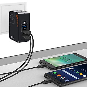 Fast Charge 3.0 USB Wall Charger (3A Max.) with Dual 5V/2.4A USB Ports (Total 4A), Portable 38W QC3.0 USB Charger Power Adapter with Foldable Plug for iPhone XS/Max/XR/X/8/7/6s/Plus, iPad Pro-Black.