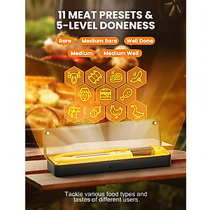 Wireless Meat Thermometer with 493FT Long Wireless Range, Instant Read Digital Food Thermometer, Smart APP Control, Charging Dock, Kitchen Thermometer for Roast, Oven, Grill, BBQ, Smoker, Rotisserie