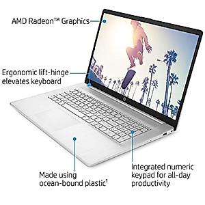 HP 17 17.3" Touchscreen HD+ Laptop Computer, Quad-Core AMD Ryzen 3 5300U (Beat i3-1115G4), 8GB DDR4 RAM, 256GB PCIe SSD, WiFi 6, Bluetooth 5.2, Natural Silver, Windows 11 Home, BROAG HDMI Cable