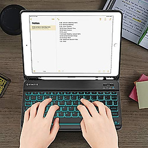 Fintie Keyboard Case for iPad 9th / 8th / 7th Generation (2021/2020/2019) 10.2 Inch, Soft TPU Back Cover with Magnetically Detachable Bluetooth Keyboard & Pencil Holder, 7 Color Backlight, Composition