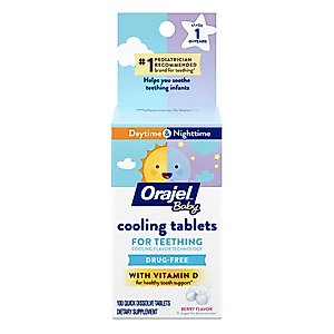 Orajel Baby Cooling Tablets for Teething with Vitamin D, 100 Quick Dissolve Tablets,White