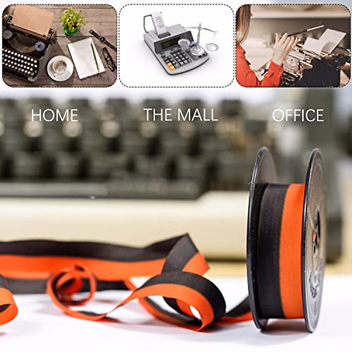 4 Pairs Universal Typewriter Ribbon Twin Spool Replacement 1/2" Pack Compatible with Most Typewriter (Black-Red,Black)