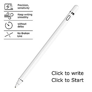 DOGAIN Active Stylus Pen for Android,iOS, iPad/iPad 2/New iPad 3/iPad4/iPad Pro/iPad Mini/iPad Mini 2/3 /4 and Most Tablet,1.5mm Fine Point Rechargeable Digital Stylus Pen（White）