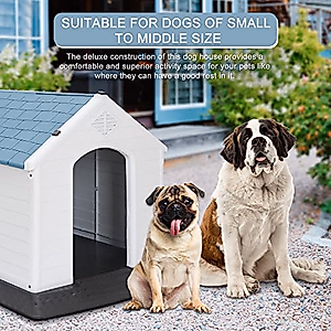 ZENY Plastic Dog House - Waterproof Dog Kennel with Air Vents and Elevated Floor All Weather Indoor Outdoor Insulated Doghouse Puppy Shelter, Easy to Assemble