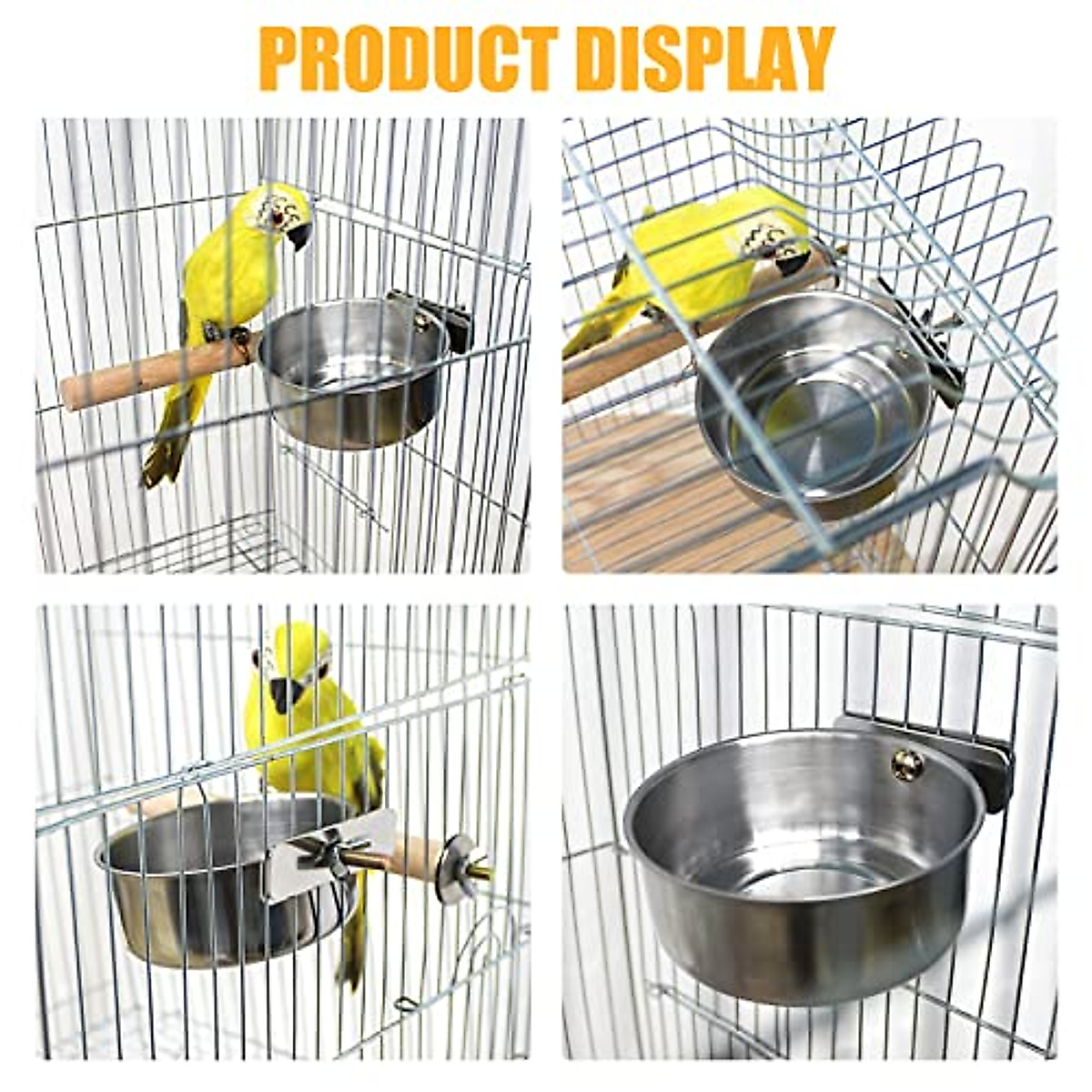 TWUTGAYW 2 Pack Bird Feeding Dish Cups, Stainless Steel Parrot Food Bowl Feeding Food Water, Bird Feeder Bowl for Parakeet African Greys Conure Cockatiels Lovebird Budgie Chinchilla
