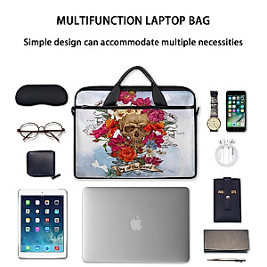 Sugar Skull Floral Laptop Computer Bag Waterproof Shoulder Messenger Bag 13-15 inch Durable Laptop Tote Bag with Shoulder Strap Handle Lightweight Crossbody Briefcase