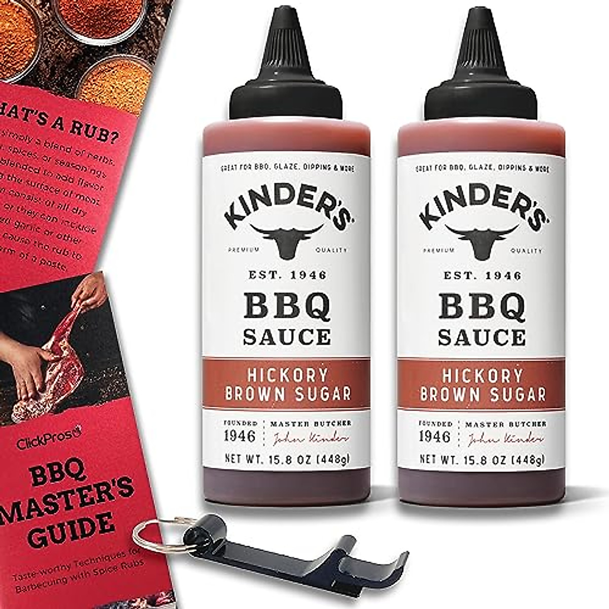 Kinder's Hickory Brown Sugar BBQ Sauce 2 Pack Bundle I Barbecue Sauce Variety Pack Includes ClickPros Exclusive “BBQ Master’s” Guide and Bottle Opener (4 Items)!