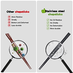 Chopsticks, YFWOOD 5 Pairs Fiberglass Chopsticks - Reusable Japanese Chinese Chopsticks Dishwasher Safe, Non-Slip,9.6 Inch- Black