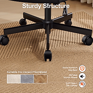 TUKAKA Criss Cross Chair with Wheels,Thick Padded Leather Cross Legged Office Desk Chair with Pocket Spring Cushion,Dual-Purpose Base,Wide Adjustable Computer Home Office Vanity Chair,Black