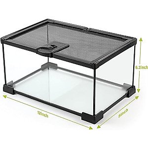 Reptile PC Terrarium, Amphibians Habitat Cages 12 x 8 x 6.3 Starter Kits, Top Sliding Door Ventilation Tanks with Heating Mat, Stainless Steel Tweezer