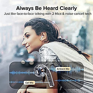 True Wireless Earbuds Compatible with Android and iPhone-IPX4 Waterproof Stereo Sound Bluetooth-Deep Base, Built-in-Mic Noise Cancelling Earbuds with Wireless Charging - Bluetooth v5.3