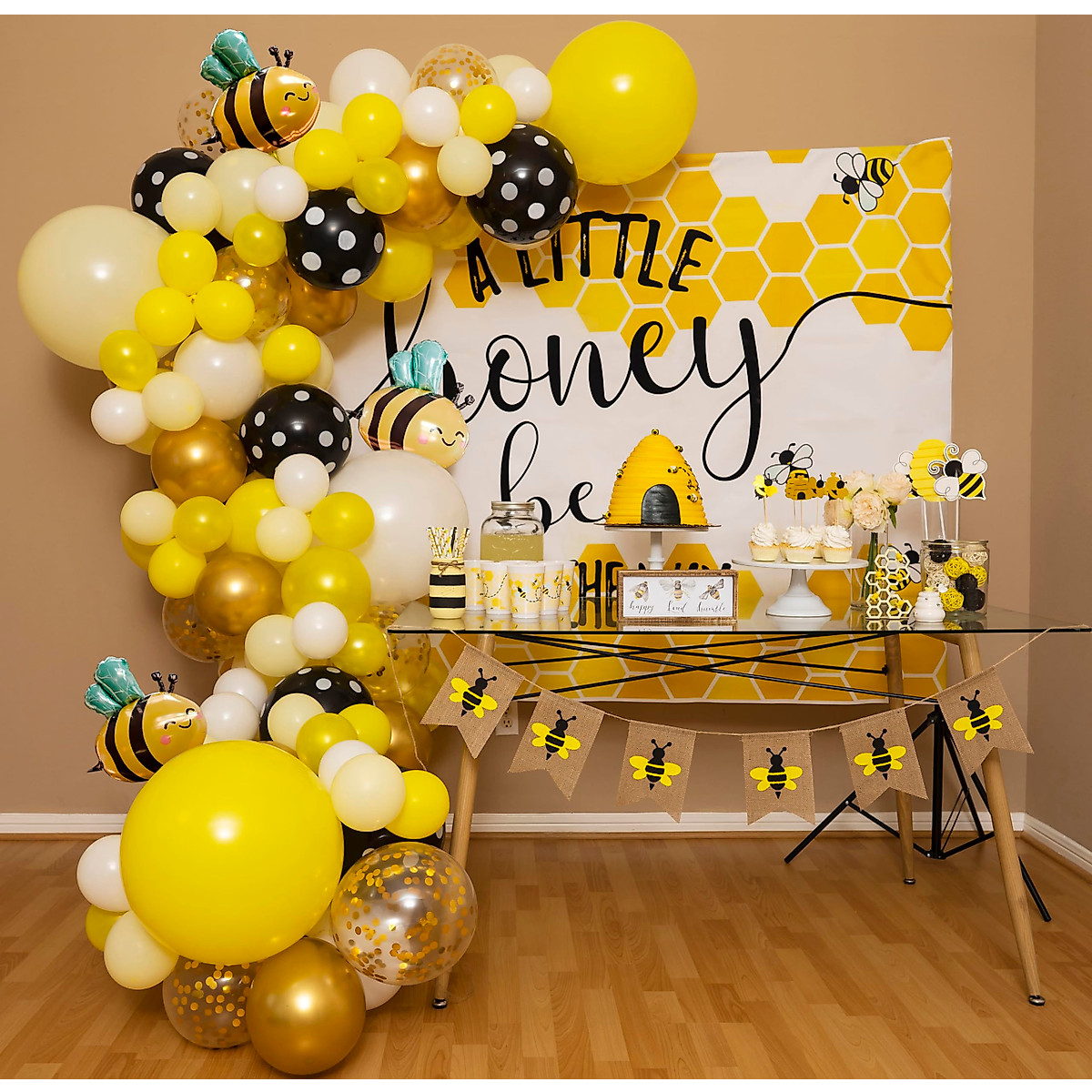 ALL-IN-1 Bee Balloons Garland Kit & Arch - Small and Large Black Yellow and White Bumble Bee Balloons for What Will It Bee Gender Reveal Party Supplies, Baby Shower Decorations, or Honey Bee Birthday