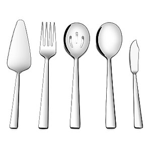 Homikit 5-Piece Silverware Serving Utensils Set, Stainless Steel Square Flatware Hostess Set Include Pie Server Serving Spoons Butter Knife Serving Fork, Dishwasher Safe, Mirror Polished