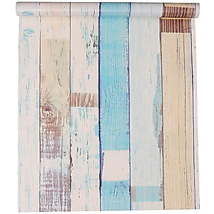 17.7x195 Inches Self Adhesive Vinyl Colorful Beach Wood Look Contact Paper Shelf Liner for Kitchen Cabinets Dresser Drawer Table Cupboard Bookshelves Funiture Wall Decor