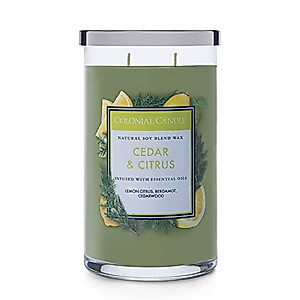 Colonial Candle Cedar & Citrus Scented Jar Candle, Classic Cylinders Collection, 2 Wick, Green, 19 oz - Up to 120 Hours Burn