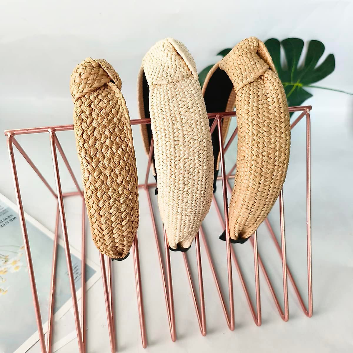 Lvyeer 3 Pack Straw Headbands, Handmade Rattan Wide Head Band, Boho Hair Headbands for Women, Summer Hair Accessories (3 pack-A, Multicolor)