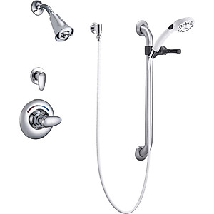 Delta Faucet T13H382 Classic Universal Dual Shower Trim, Diverter, Hand Shower and Grab Bar, Chrome