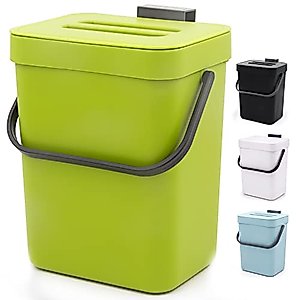 Compost Bin for Kitchen Countertop - MONGTINGLU 5L/1.3 Gal Hanging Small Trash Can with Lid, Kichen Under Sink Trash Can, Wall Mount Indoor Compost Bucket with Lid(Lime Green)
