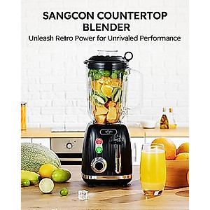 Sangcon 800W Blender for Shakes and Smoothies with 57 Oz Glass Jar & 10 Oz Grinding Cup, Smoothie Blenders and Food Processor Combo for Kitchen with 2 Speeds + Pulse, 6 Fins Blade & Grinding Blade
