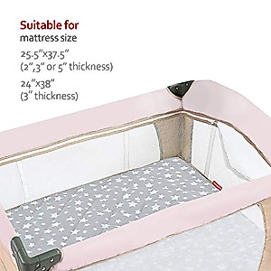 Pack and Play Sheet Quilted, Breathable Thick Playpen Sheets, Lovely Print Mattress Cover 39"×27"×5" Fits Graco Portable Mini Cribs, Suitable for Play Yards and Foldable Mattress Pack and Play Pad