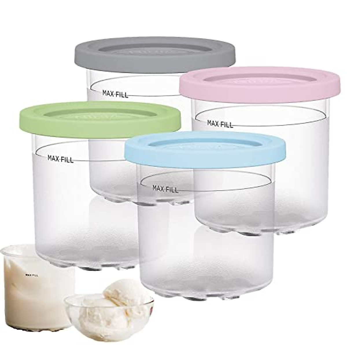 4 Packs Ice Cream Containers compatible for Ninja Creami Ice Cream Makers NC301, NC300, NC299AMZ, CN305A, CN301CO Series, Creami Pint Containers, Reusable Ice Cream Tubs with Lids, Dishwasher Safe
