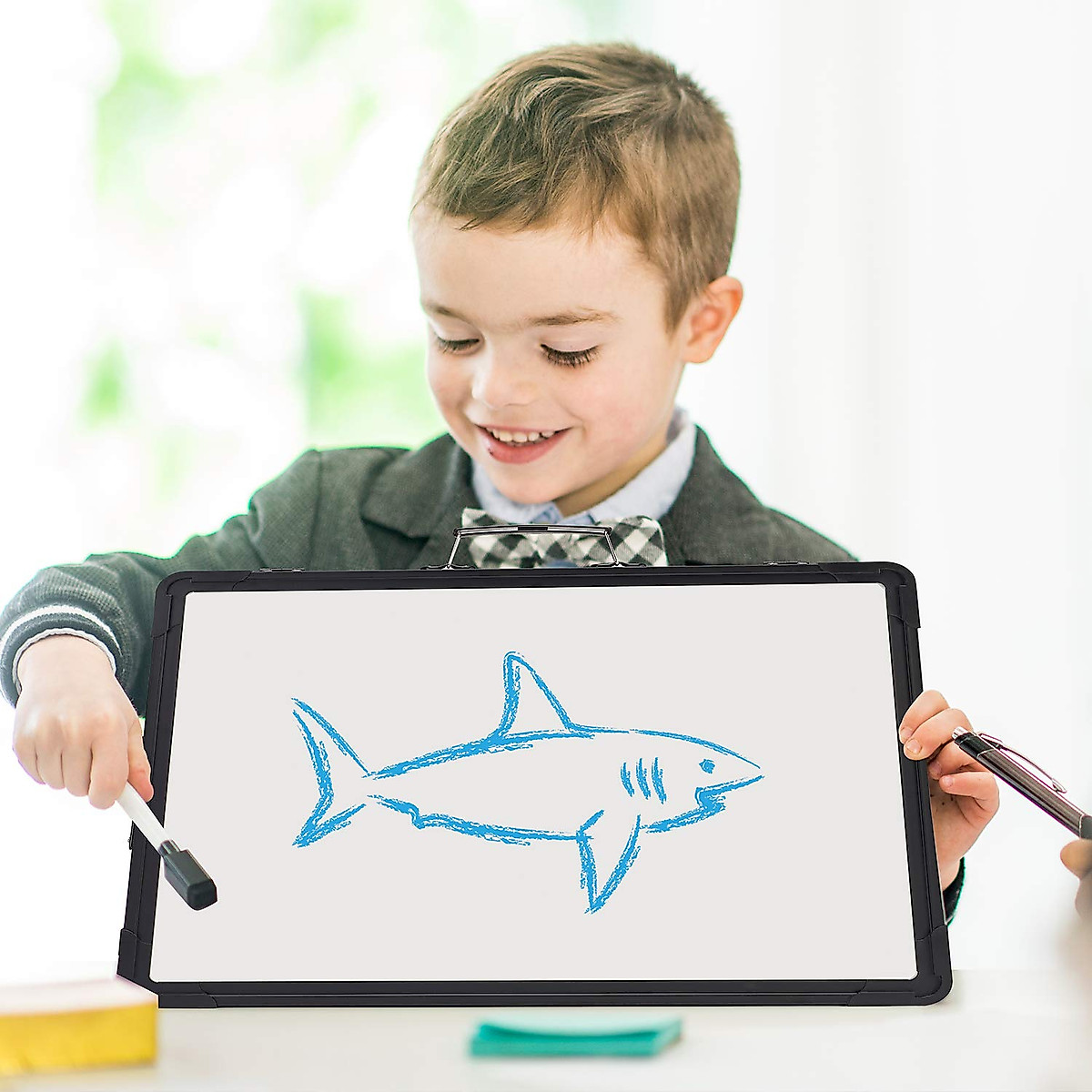 Small Dry Erase White Board - TSJ OFFICE 12" x 16" Mini Easel Desktop Double Sided Whiteboard, Portable Magnetic Board on Table Top with Holder for Drawing, Teacher Instruction, Memo Board