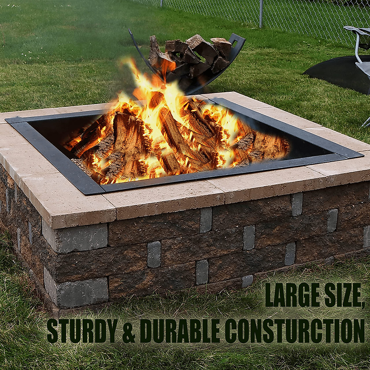Square Fire Pit Ring/Insert, Fire Pit Liner, Outdoor Heavy Duty 2.0mm Steel, 25 Inch Inside Diameter, 29 Inch Outside Diameter