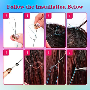 UPTOUP 46 inch Hair Tinsel Kit with Tools 12 Colors 2000 Strands Glitter Sparkling Shiny Hair Extensions Silk Fairy (12 colors)