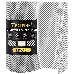 BALEINE Cabinet Liner, Drawer Liner, Shelf Liners for Kitchen Cabinets Non-Adhesive, Non-Slip Protect Desks, Cupboard, Drawers, Shelves, Tableware (12 in x 10 Ft, Gray)