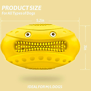 Truseful Squeaky Dog Chew Toy for Aggressive Chewers - Durable Interactive Teething Football for Better Dental Health(Yellow, Monster)