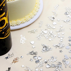 WenmthG 2.11 oz/ 60 g Silver Love Just Married Confetti, 800Pcs Wedding Table Confetti Decoration, Engagement Party Decorations, Glitter Confetti for Bridal Shower Wedding Bachelorette Party Couples