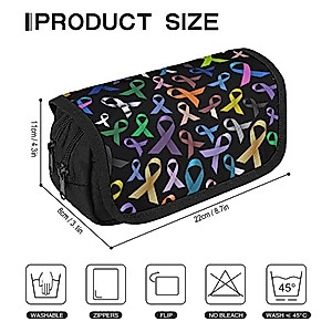 Cancer Awareness Color Ribbons Large Capacity Pencil Case Multi-Slot Pencil Bag Portable Pen Storage Pouch with Zipper